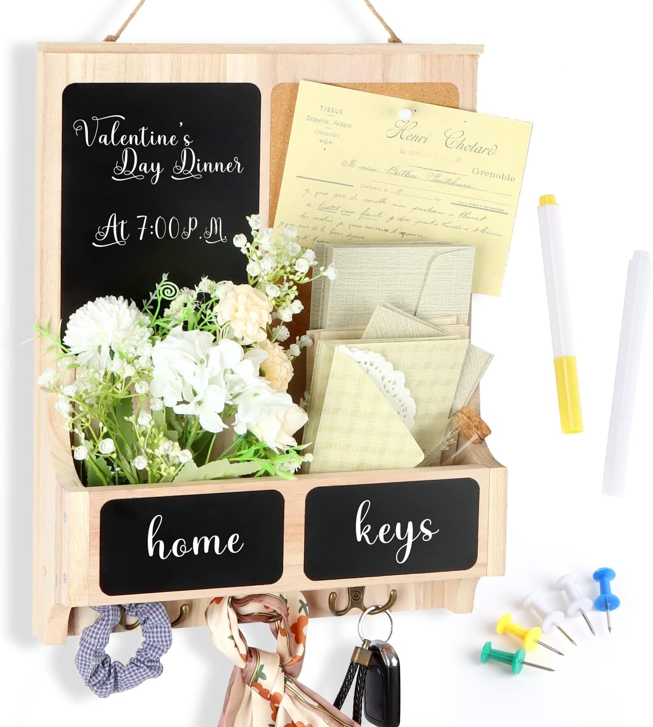 Amazon.com: QUSTIOS Mail Organizer Wall Mount with 3 Double Key Hooks ...