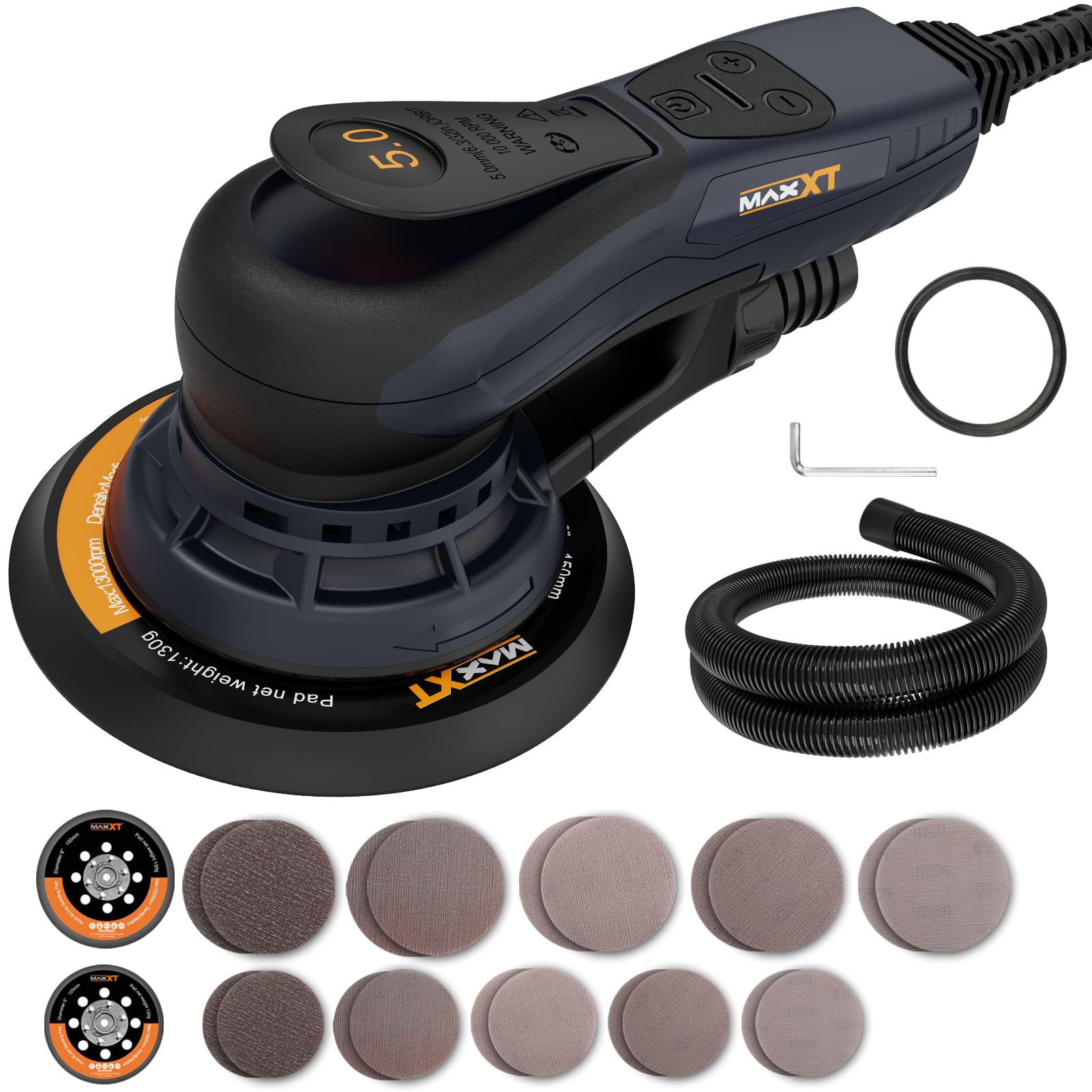 MAXXT Electric 5mm Random Orbital Sander, Palm Sander with Brushless ...