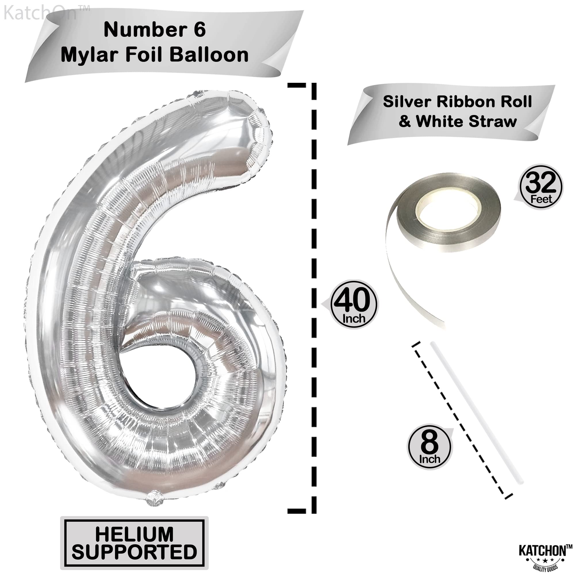 Snapklik.com : Giant Silver Number 6 Balloon - 40 Inch 6th Birthday ...