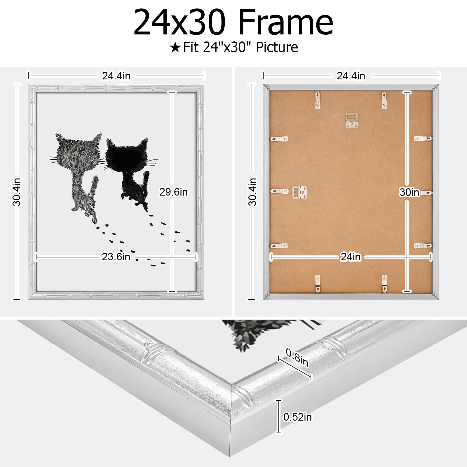 Snapklik.com : 24x30 Picture Frame, Silver Poster Frame, Bamboo Design ...