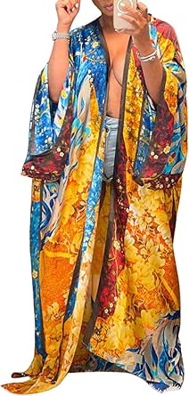 Amazon.com: Abwin Women's Printed Open Front Beach Kimono Cardigan One ...