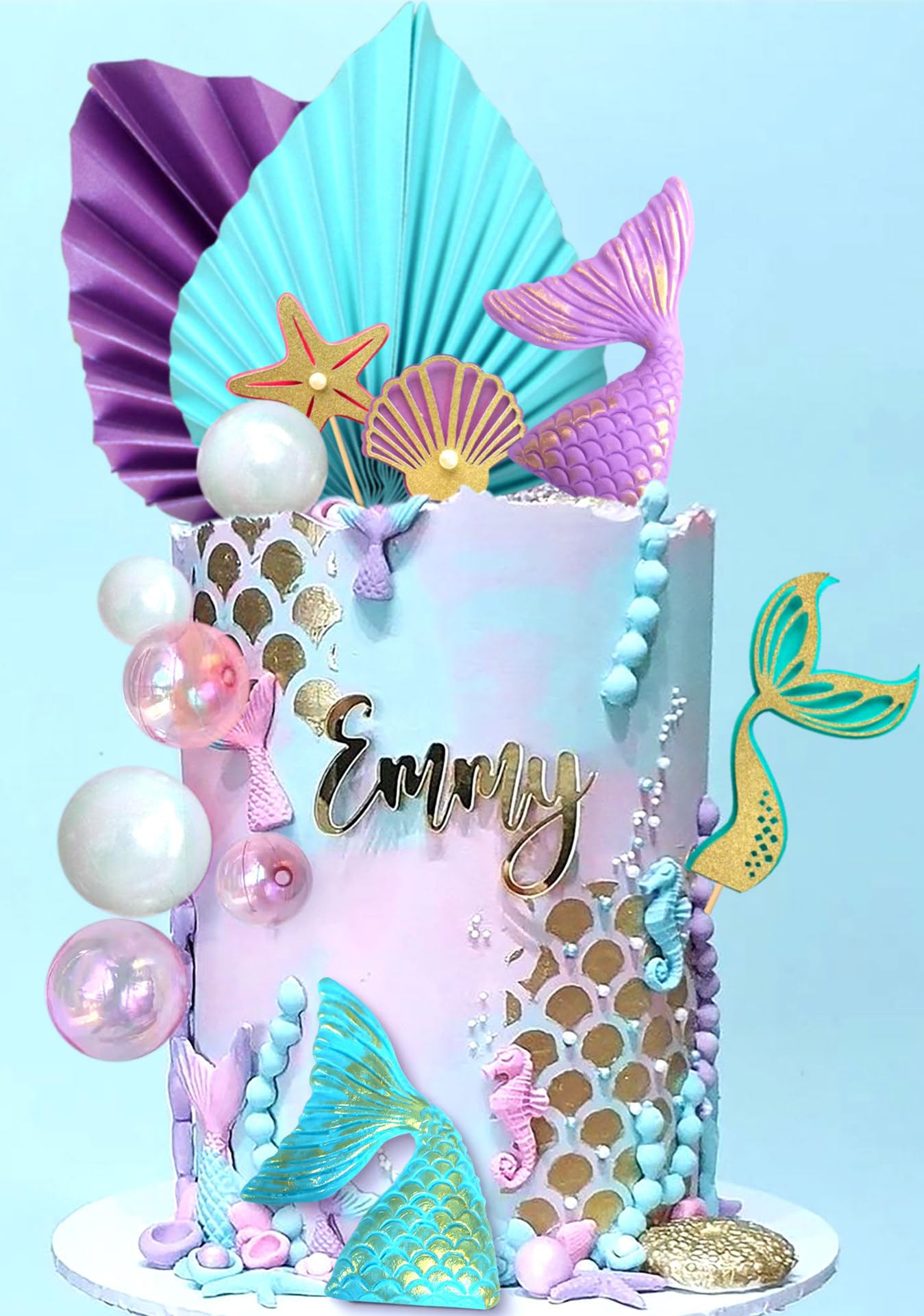 Amazon.com: LaVenty Mermaid Cake Topper Under the Sea Cake Decoration ...
