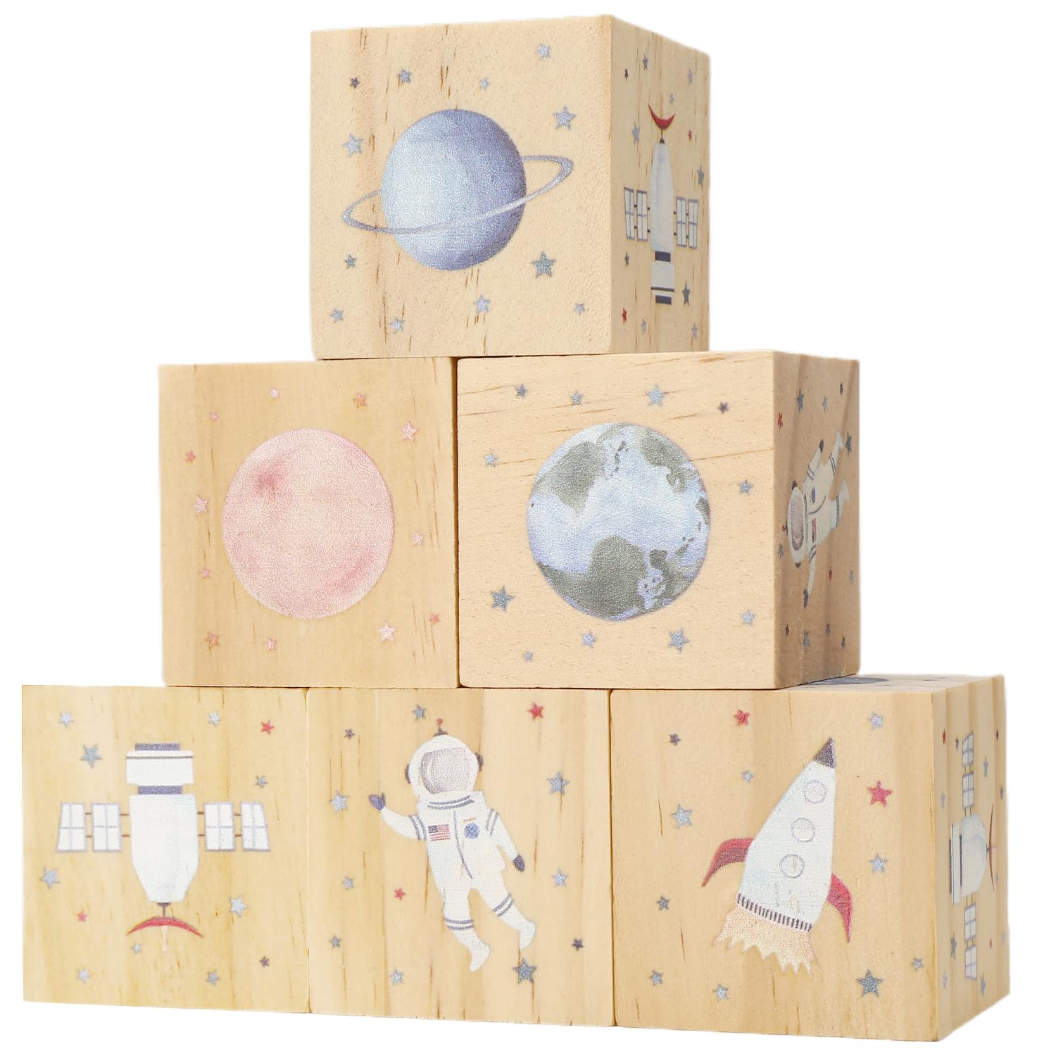 Amazon.com: 6 Pcs Space Rocket Nursery Decor Blocks Wooden Shelf Decor ...