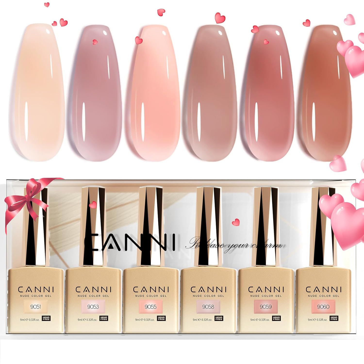 Amazon.com: CANNI 6pcs 9ml Jelly Nude Pink Gel Nail Polish Set- Neutral Transparent Pink Colors ...