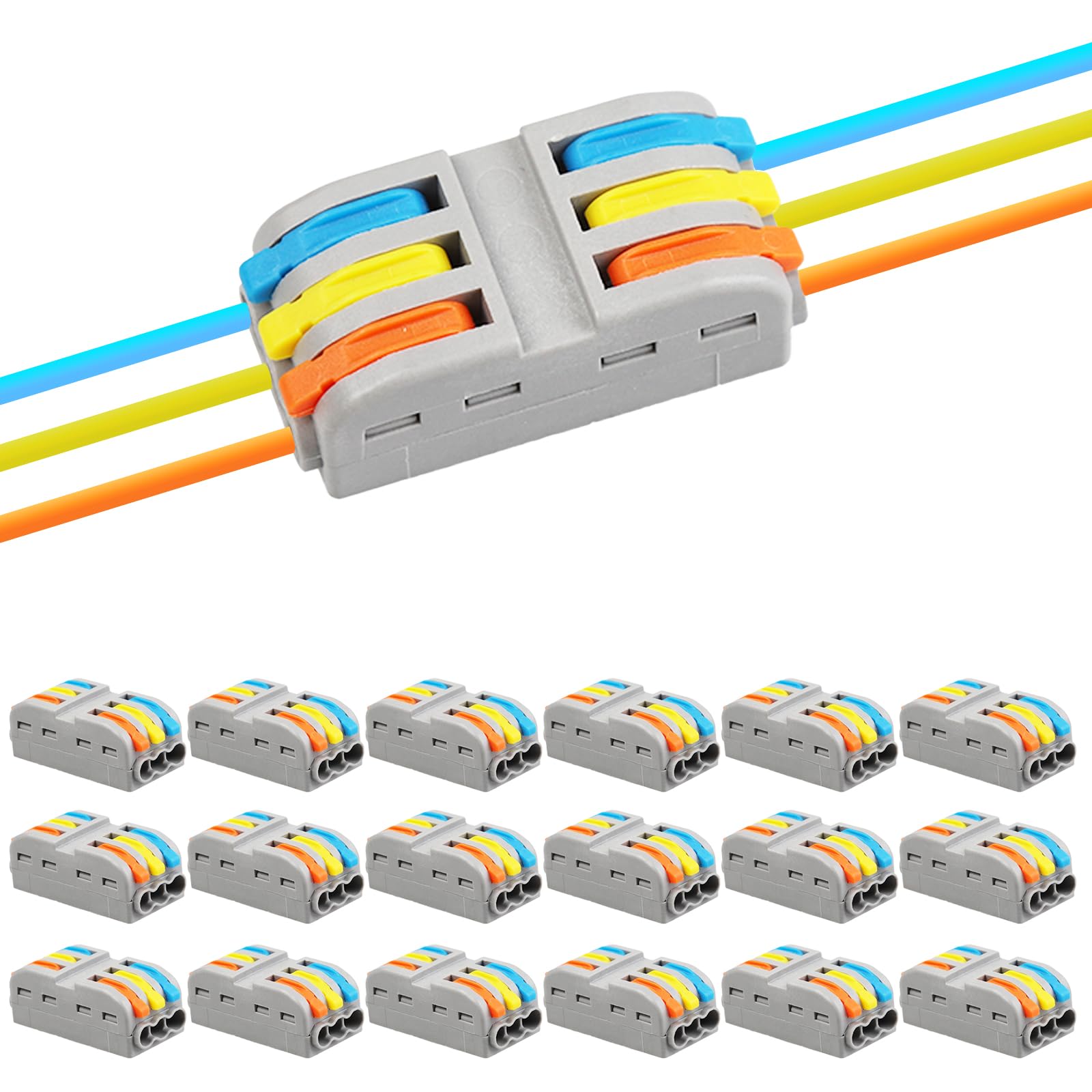 LLMSIX 18PCS Lever Wire Connectors, 3 In 3 Out Inline Wire Connector ...
