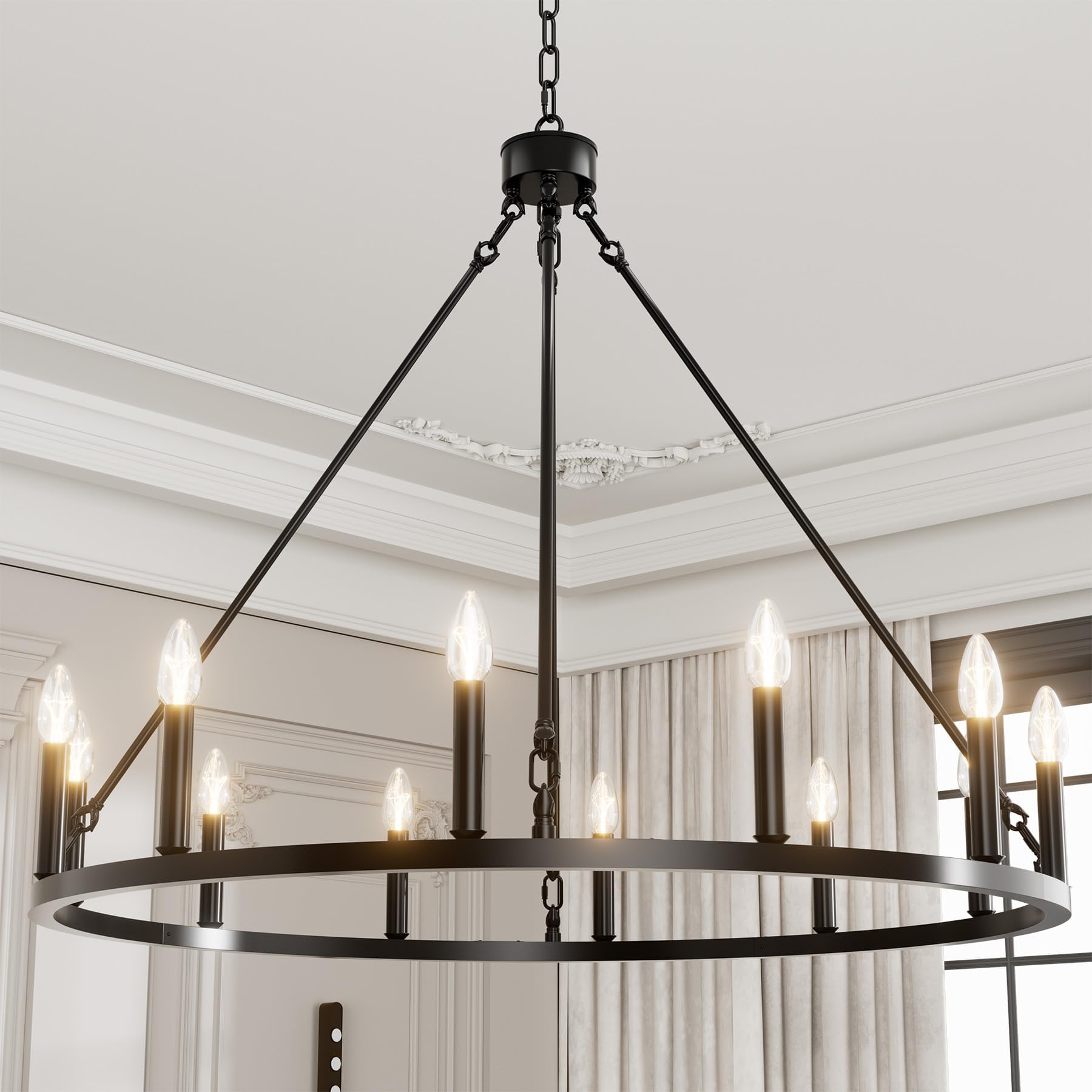 ZBMYRBZJ Black Wagon Wheel Chandelier 32 inch,12-Light Farmhouse Wagon ...