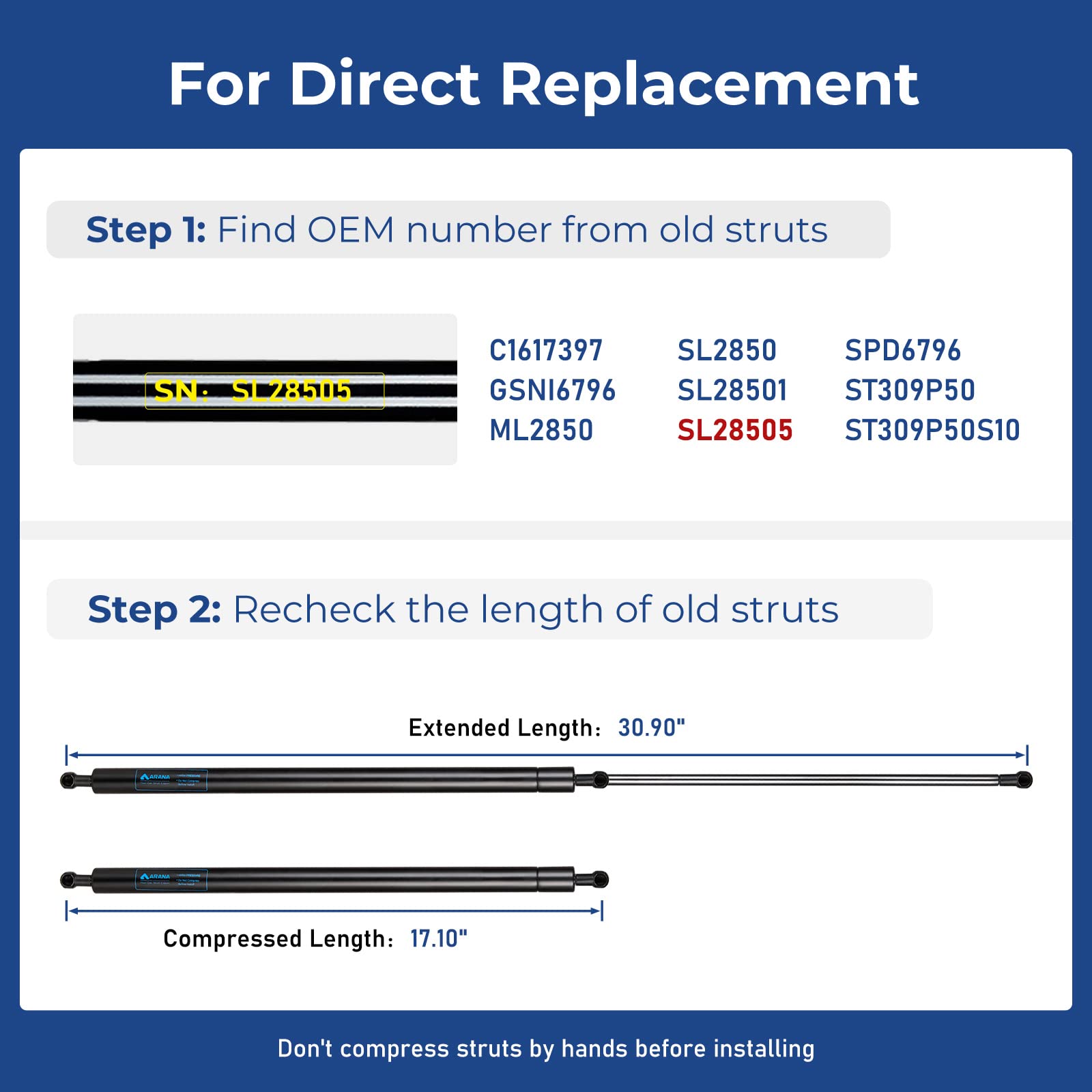 Snapklik.com : C1617397 Gas Strut 30 Inch, 30.9" 50 Lb Extra Long Gas ...