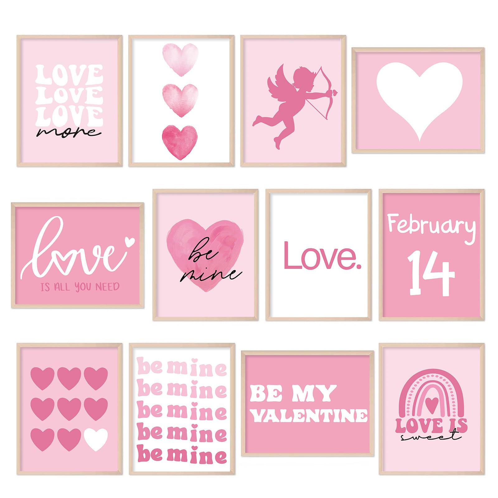 Amazon.com: Whaline 12Pcs Valentine's Day Wall Art Prints Pink ...