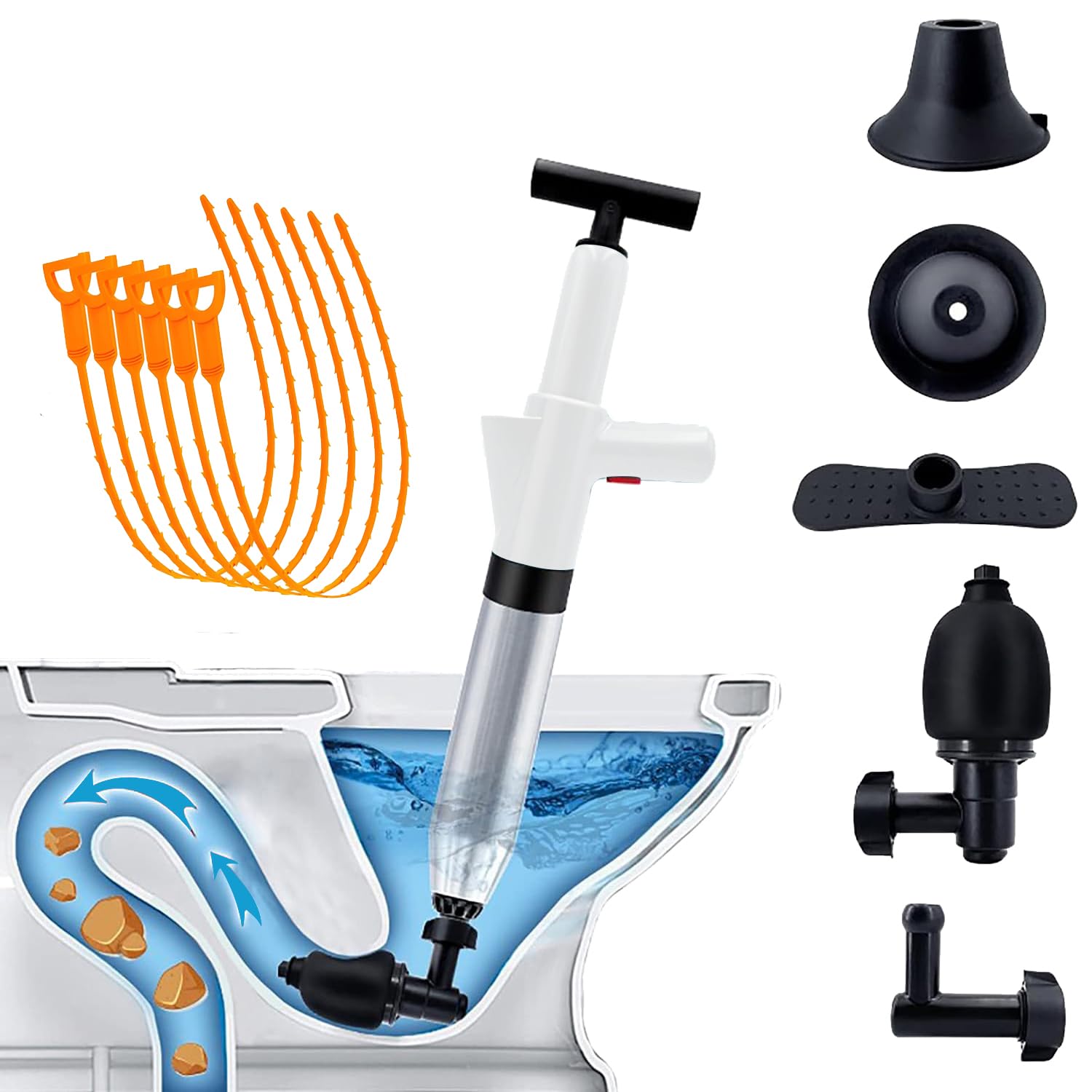Toilet Plunger Air Drain Blaster: with 3 Pcs Toilet Drain Snake Clog ...