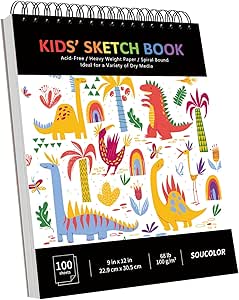 Amazon.com: Soucolor 9" x 12" Kids Sketch Book, 100 Sheets Spiral Bound Art Sketchbook, Acid ...