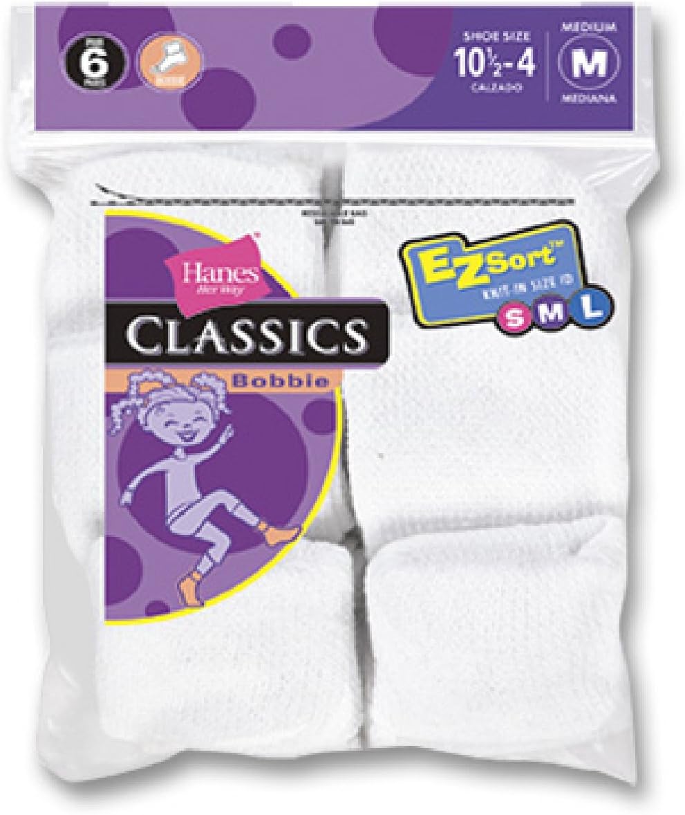 Amazon.com: Hanes Classics bobbie socks for girls 6-pack White, Medium ...