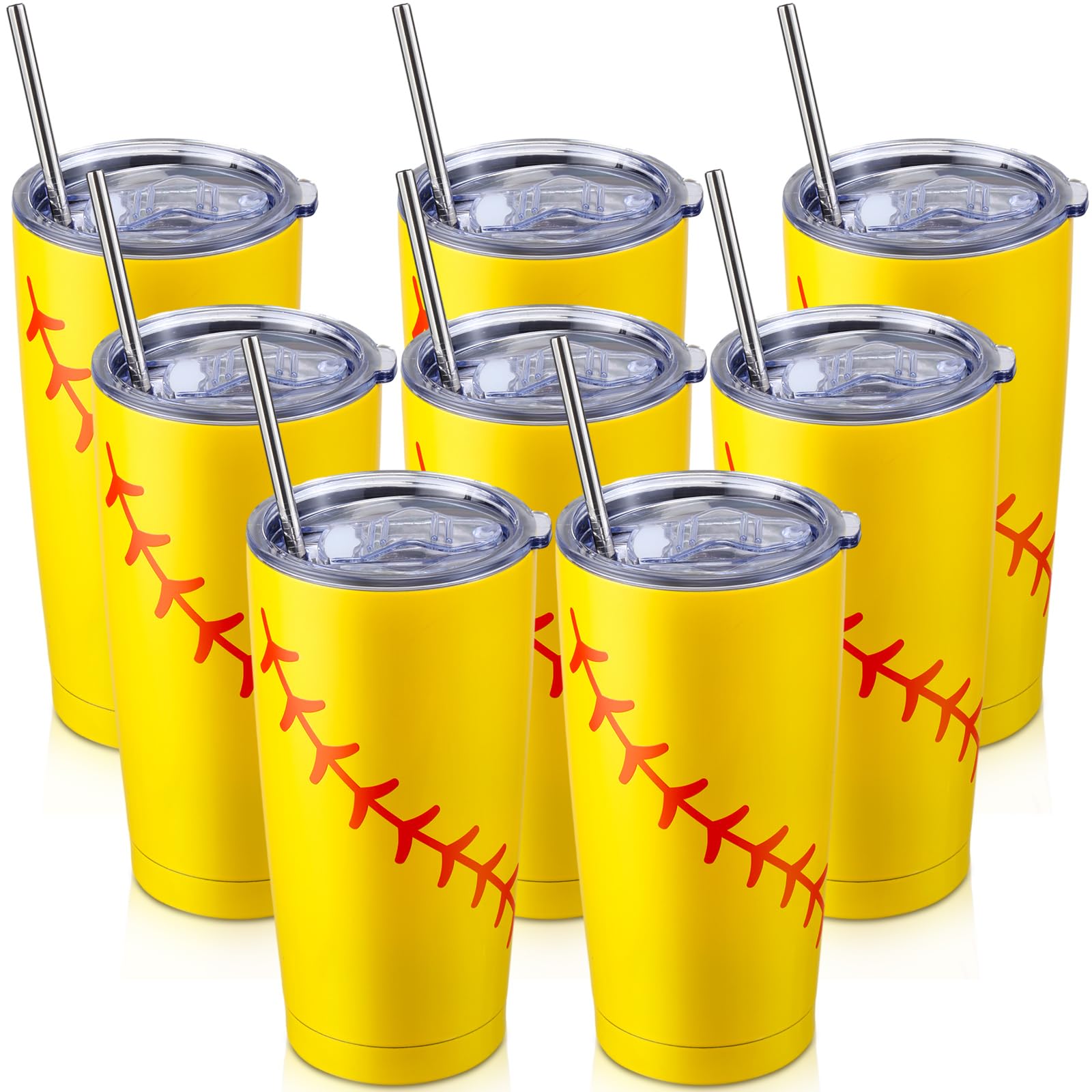 Suclain 8 Pcs Softball Insulated Tumbler with Lid and Straws 20 oz ...