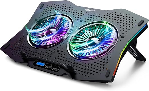 TECKNET RGB Laptop Cooler,LED Display,7-Height Levels,10 Lighting Modes ...