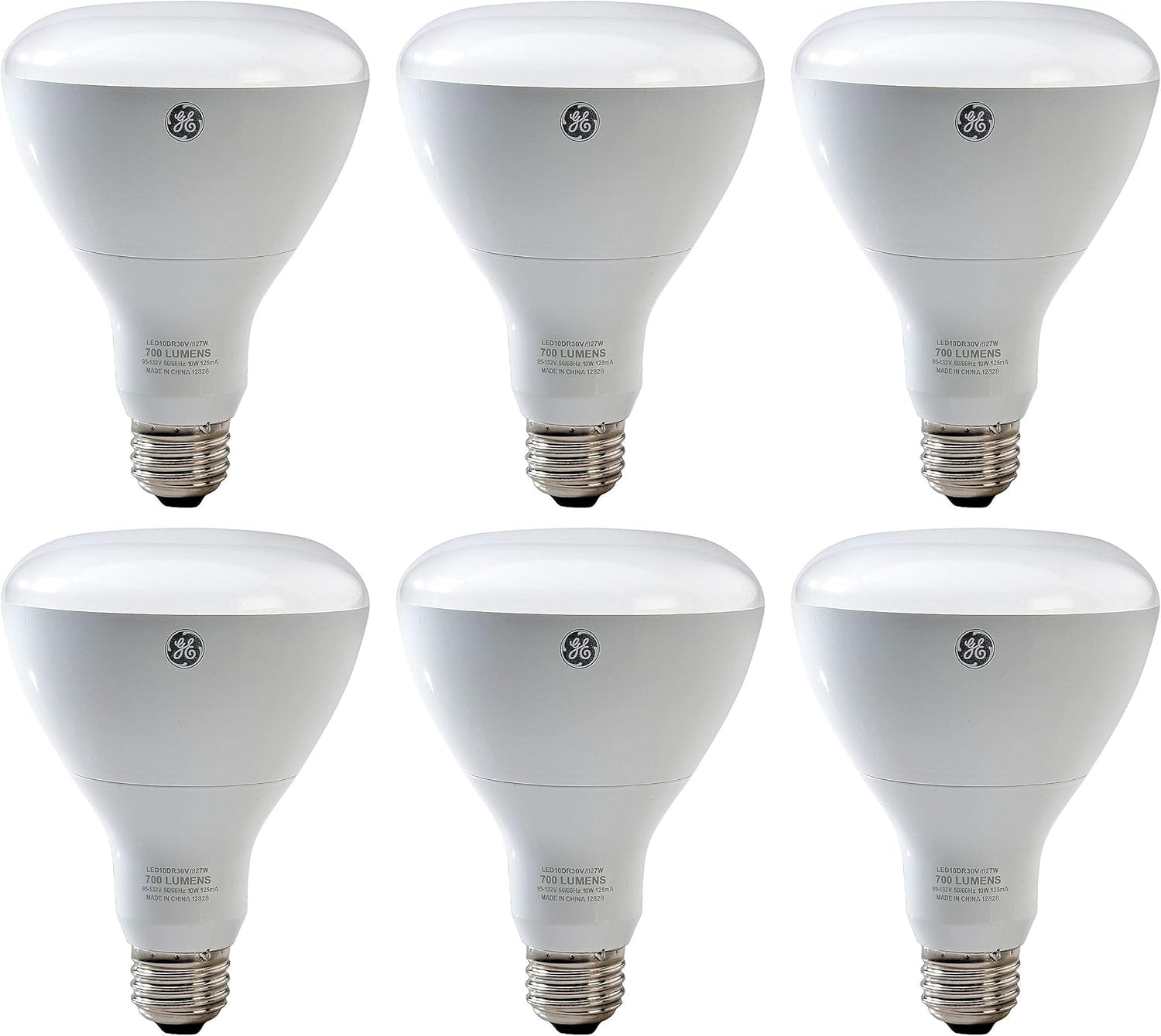 GE (case of 6) 68161 LED Reflector Flood BR30, 10 watt, LED10DR30V/830W Natural White, 3000K ...