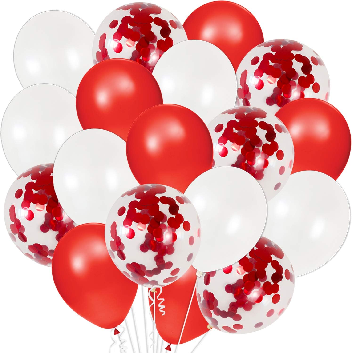 Red, White Confetti Balloons for Valentines Day Decorations - Pack of ...