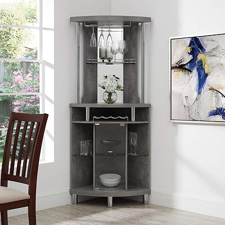 Amazon.com: Home Source Stone Grey Corner Bar Unit with Built-in Wine ...