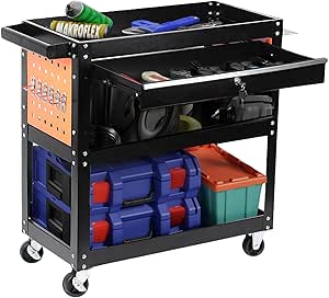 Amazon.com: Tikhell 3-Tier Rolling Tool Cart with Drawer - 350 LBS Capacity for Detailers ...