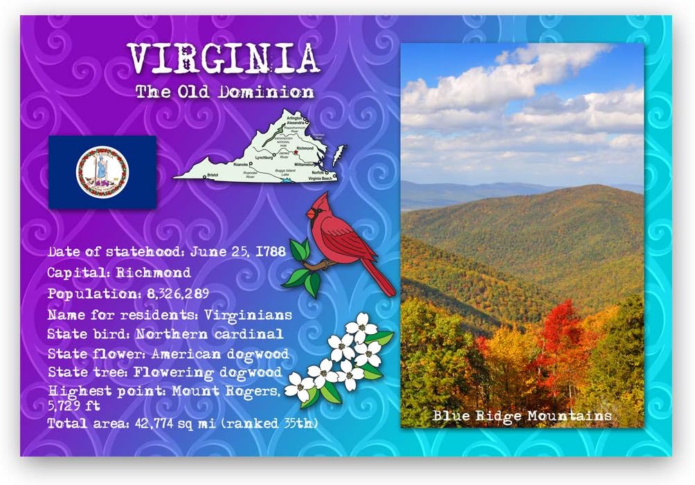 Amazon.com : VIRGINIA STATE MAP postcard set of 20 identical postcards ...