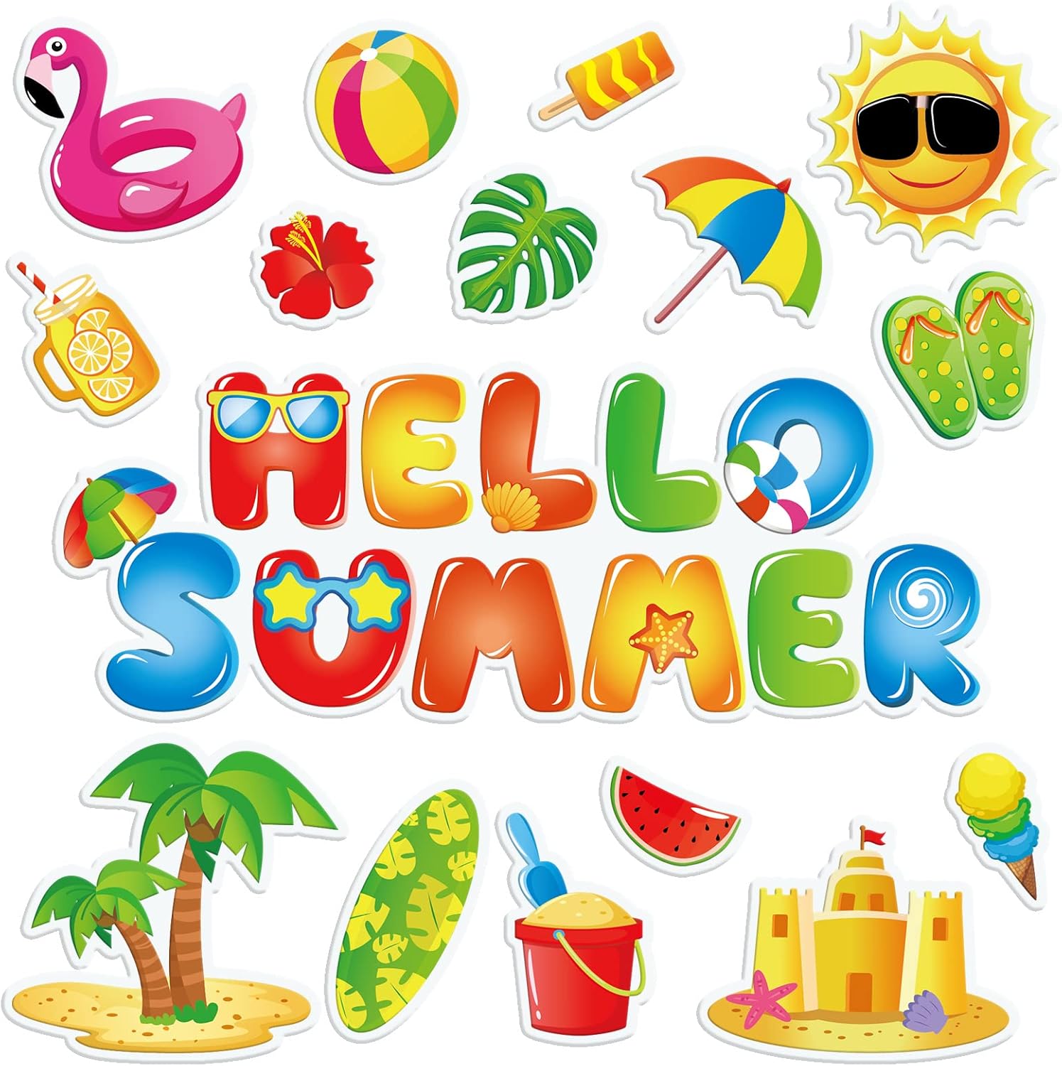 Amazon.com: AnyDesign 32 Pieces Hello Summer Thick Gel Clings Beach ...