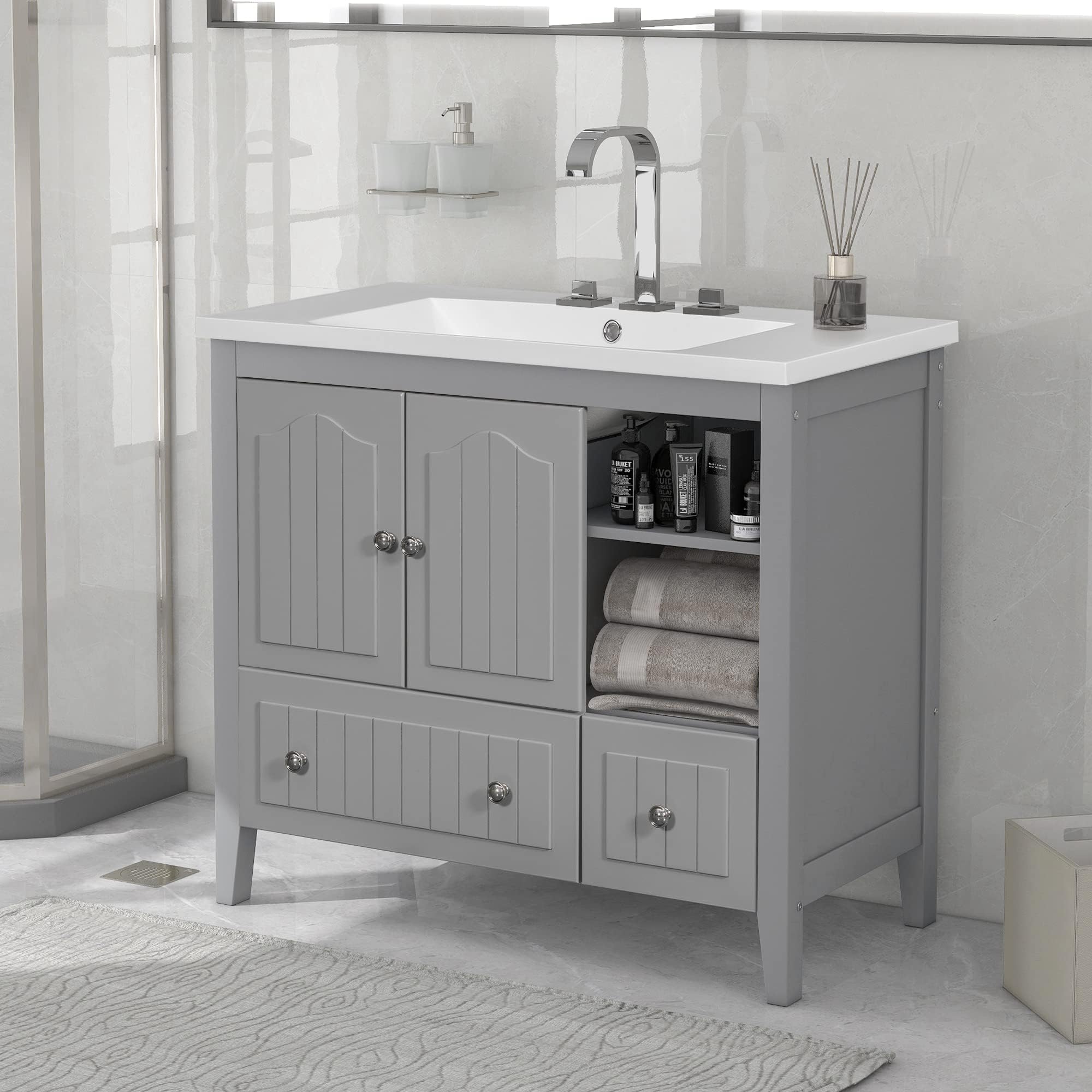 Amazon.com: Harper & Bright Designs 36" Bathroom Vanity with Sink, Free ...
