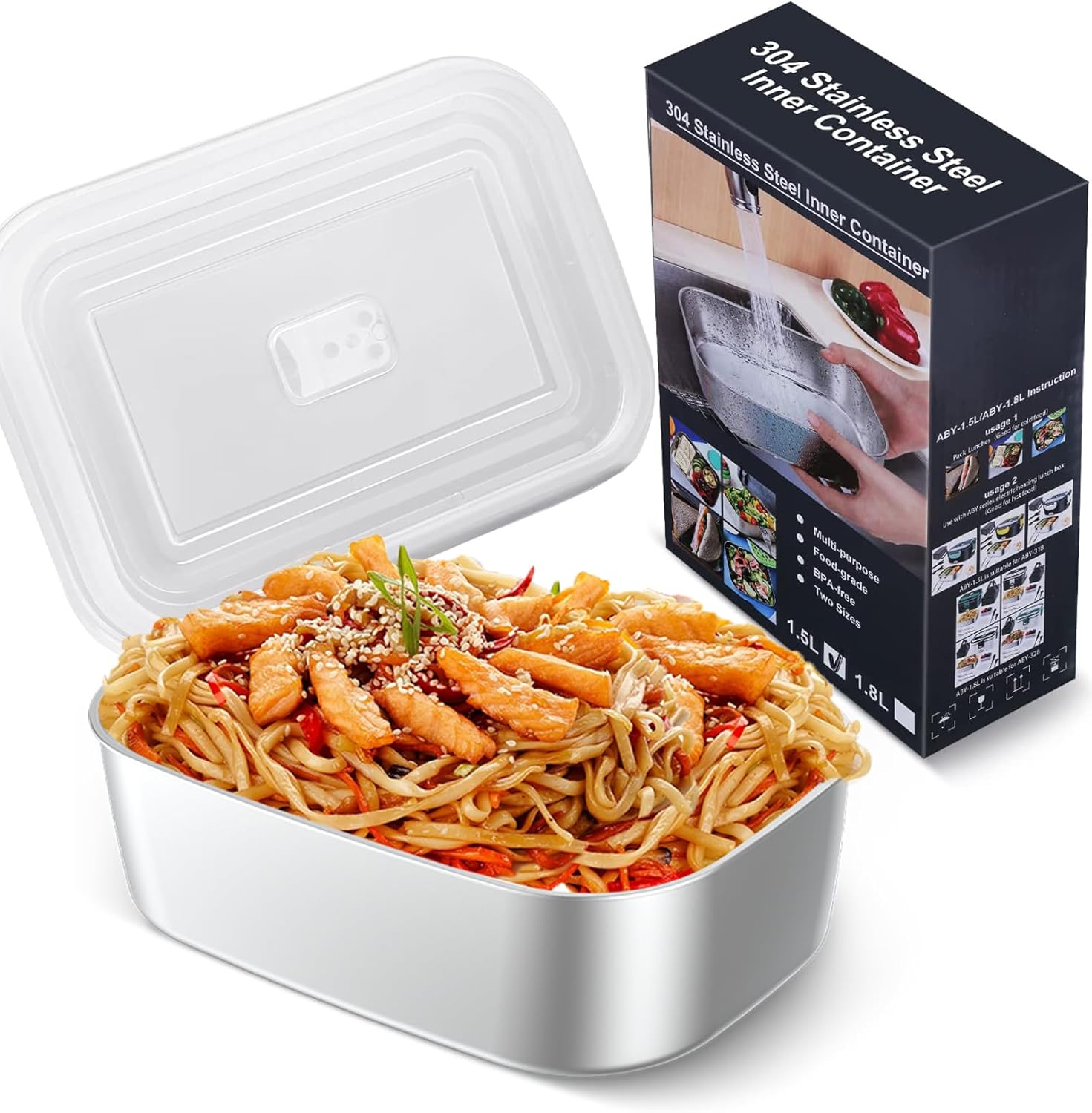 Amazon.com: Buddew 1.5L 304 Stainless Steel Inner Container Electric Lunch Box, Removable ...