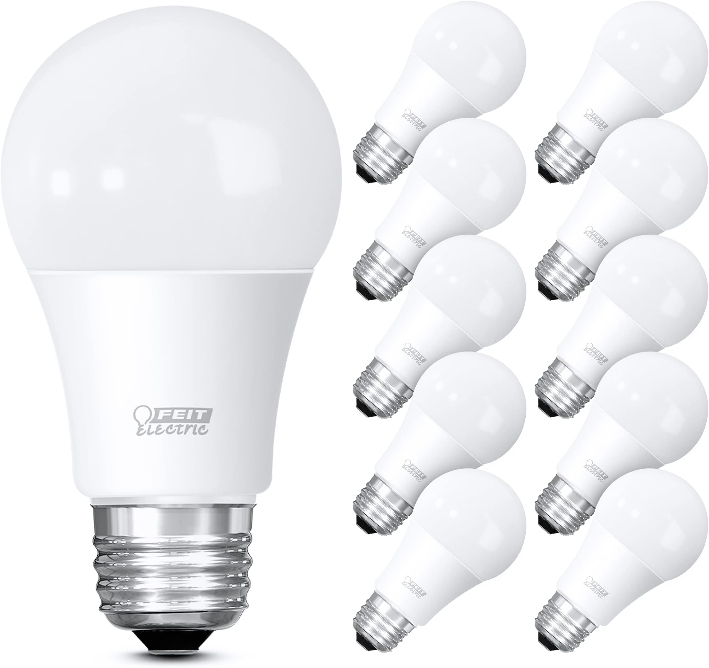 Feit Electric A19 100W Equivalent LED Light Bulbs, Dimmable, 3000k ...