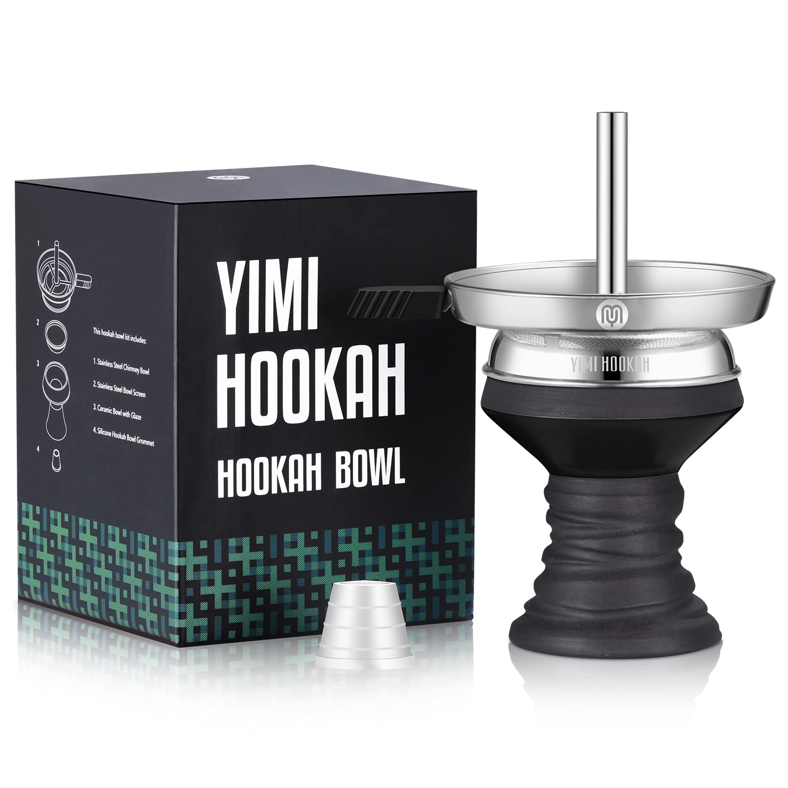 Amazon.com: Yimi Hookah Premium Ceramic Hookah Bowl, Stainless Steel Bowl Screen, Hookah Chimney ...