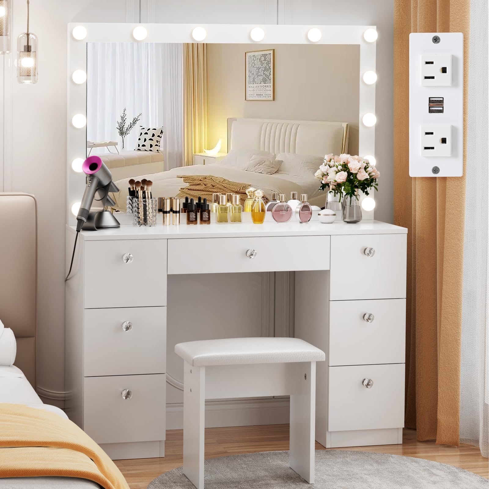 Amazon.com: VANITII Makeup Vanity Desk with Mirror and RGB Lights ...