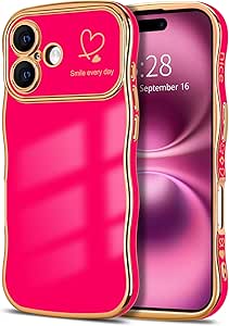Amazon.com: Hython for iPhone 16 Case Wave Wavy Phone Cases with Love Heart, Luxury Plating Edge ...