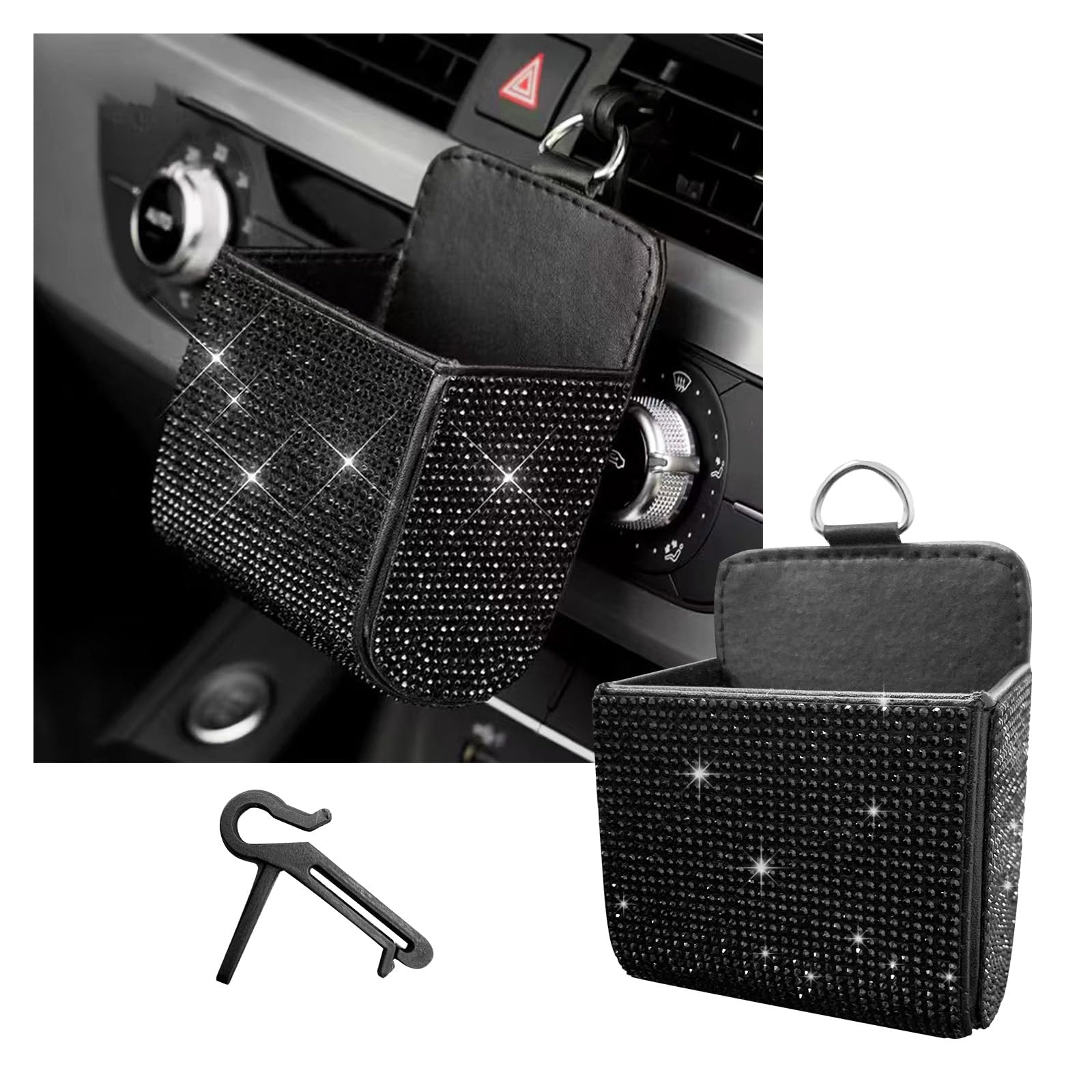 Amazon.com: Dickno Car Vent Storage Organizer, Rhinestones Leather Air ...