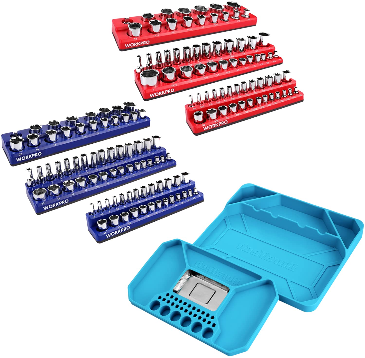 WORKPRO Magnetic Socket Organizer Set & DURATECH 2-Piece Silicone Tool ...