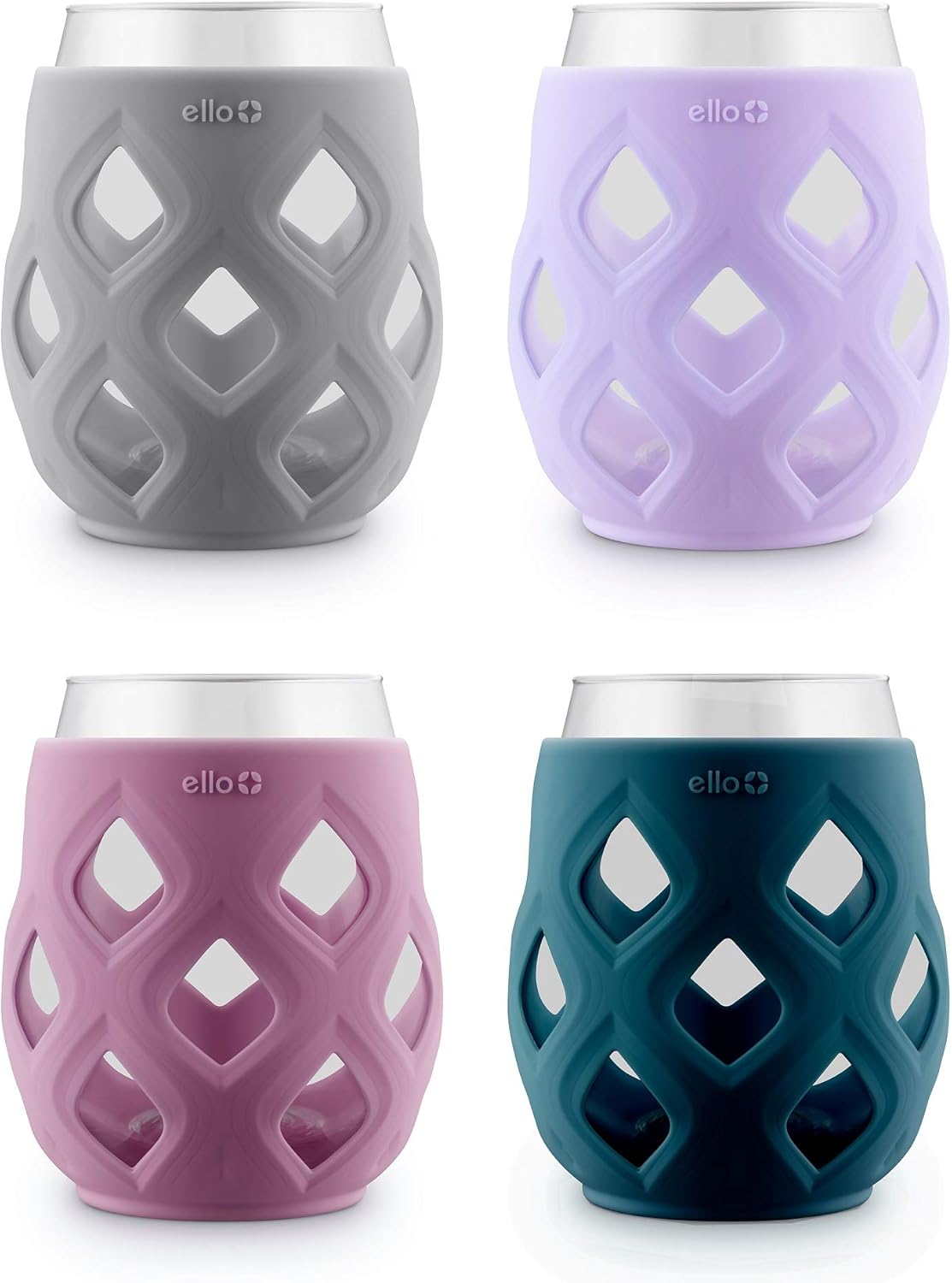 Amazon.com: Ello Cru 17 Oz Stemless Wine Glass Set with Silicone ...