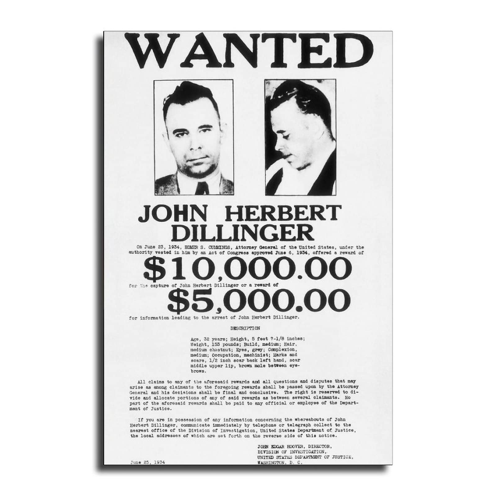 John Dillinger Wanted Poster
