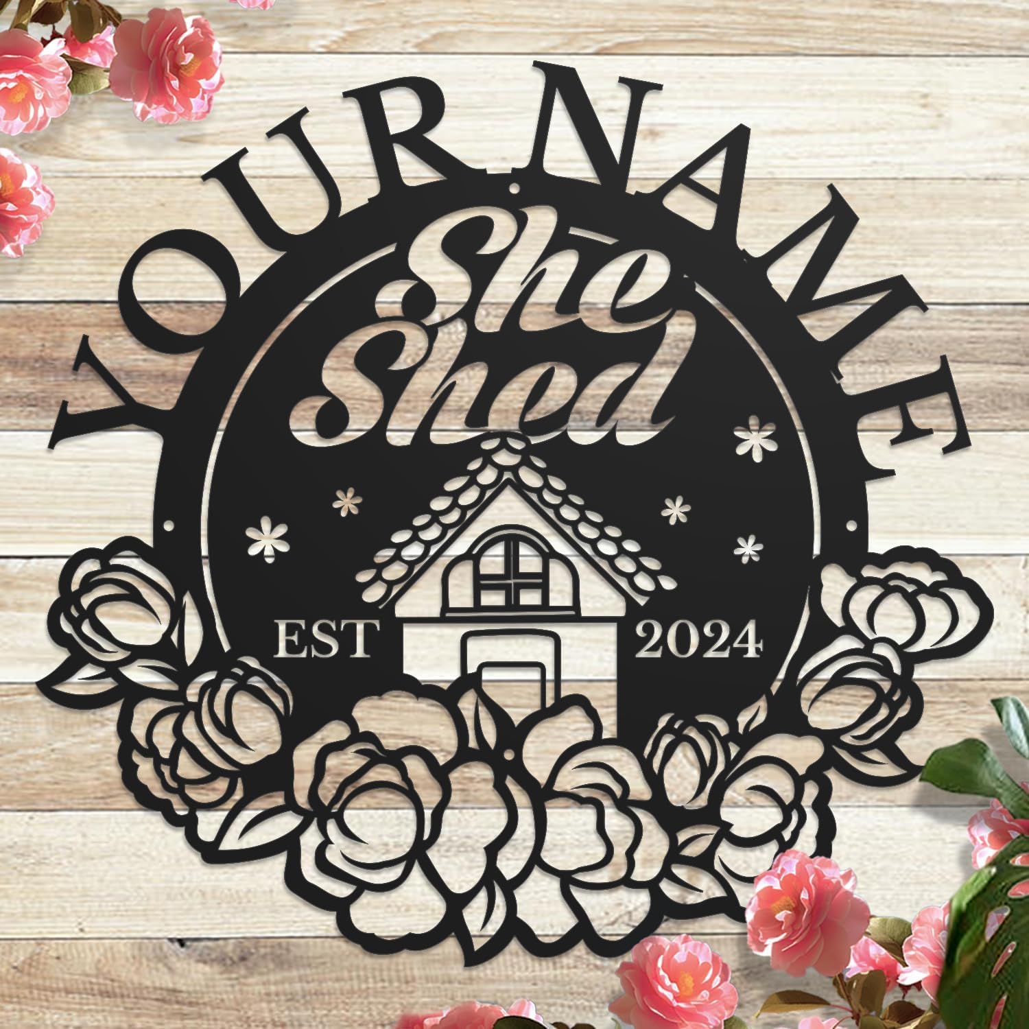 Amazon.com: Personalized SHE SHED Flower Plant Name metal Signs,Custom ...