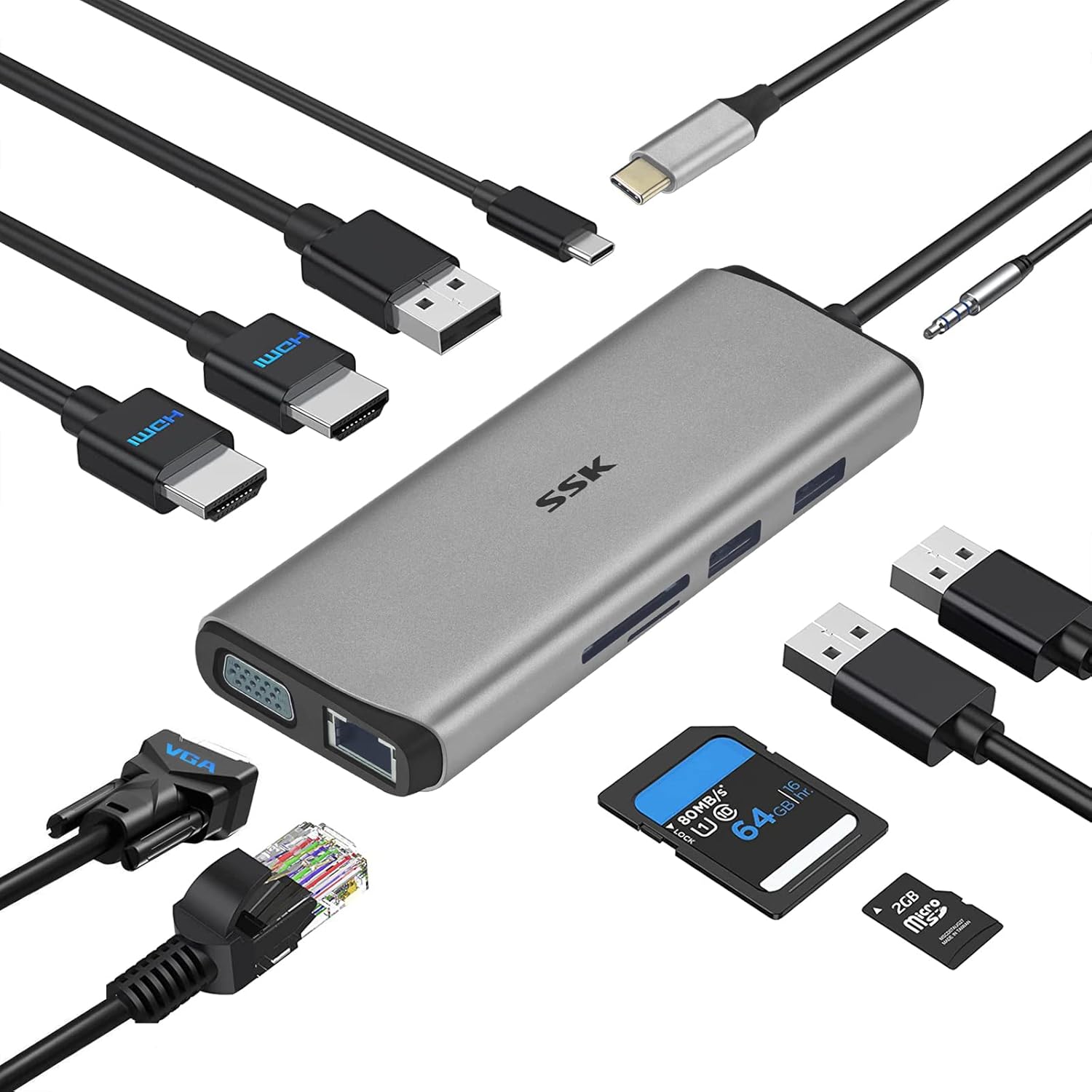 SSK USB C Docking Station 11 In 1 Triple Displays USB Dock Dual Monitor