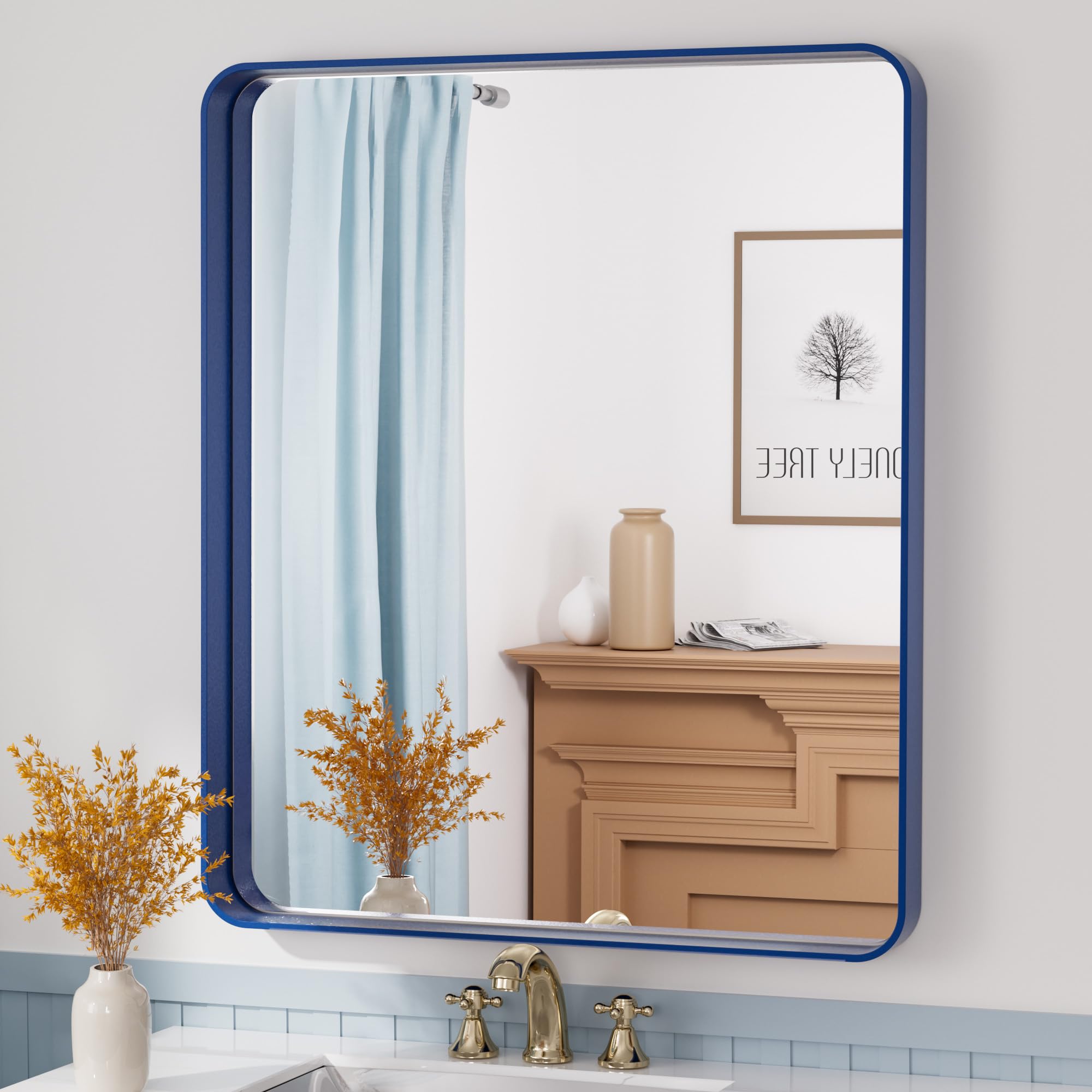 Amazon.com: TETOTE 30 x 36 Navy Blue Frame Mirror for Bathroom Metal ...