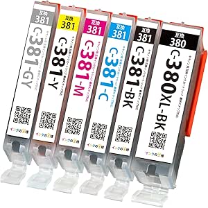 Amazon.co.jp: BCI-381 (BK/C/M/Y/GY)+ BCI-380XL (BK) 6色セット キヤノン用インクカートリッジ 互換 【ICチップ QR/WEB説明書 保証 ...