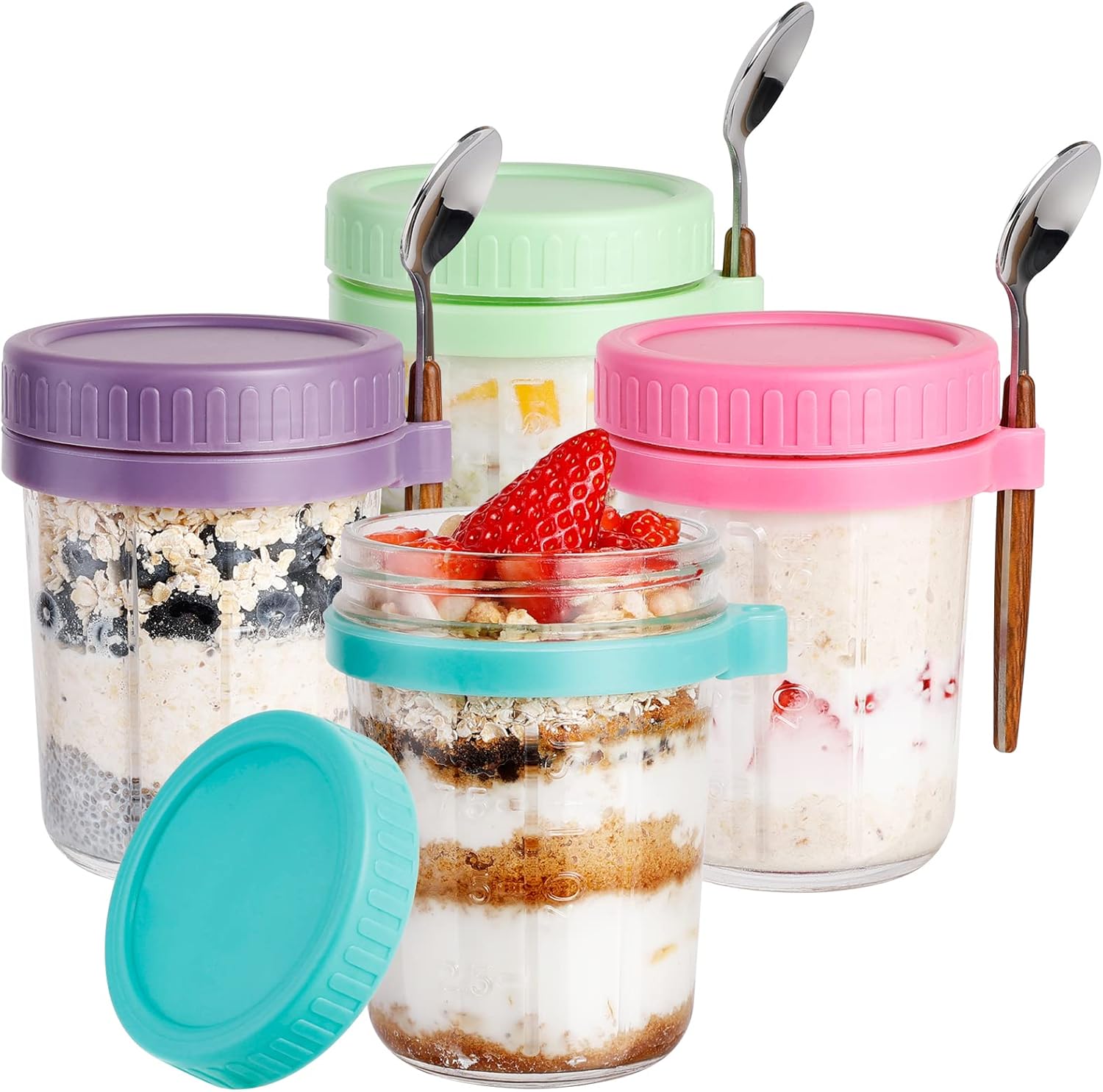 Amazon.com: 4 Pack Overnight Oats Containers with Lid and Spoons, 16 Oz Overnight Oats Jars ...