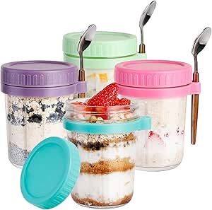 Amazon.com: 4 Pack Overnight Oats Containers with Lid and Spoons, 16 Oz Overnight Oats Jars ...