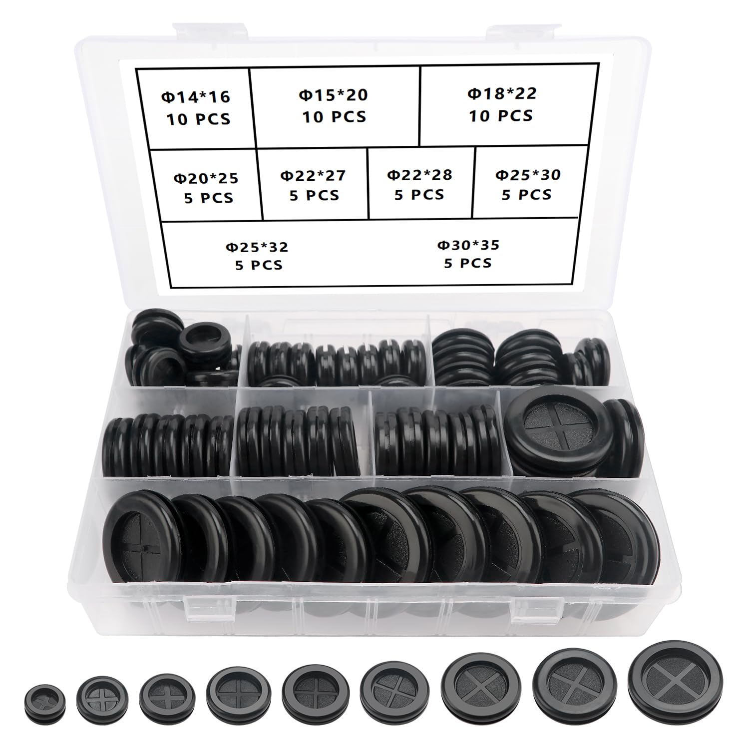 YIXISI 60 PCS 9 Sizes Rubber Grommets Kit, Conductor Gasket Ring ...