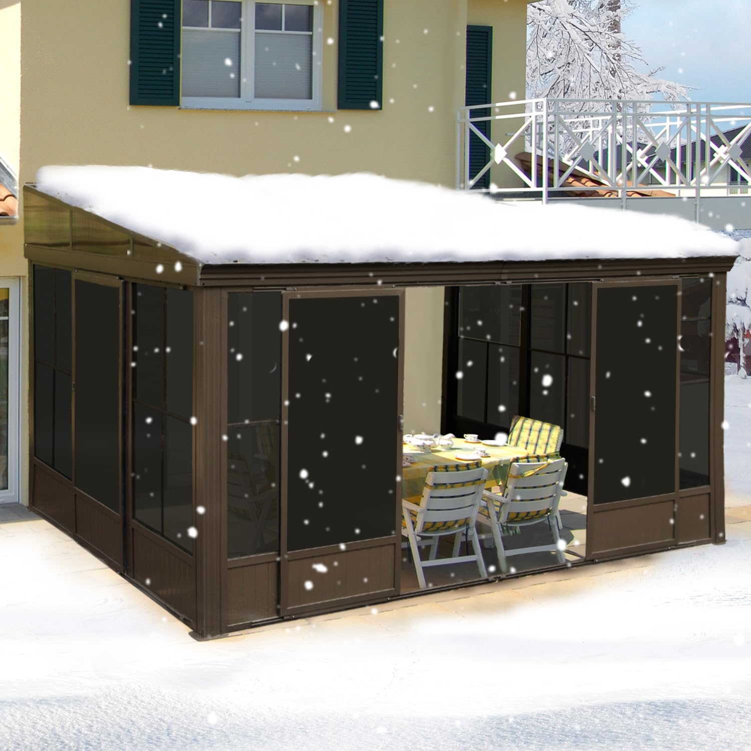 Domi 10x12FT Wall-Mounted Sunroom Gazebo, Aluminum Solarium with ...