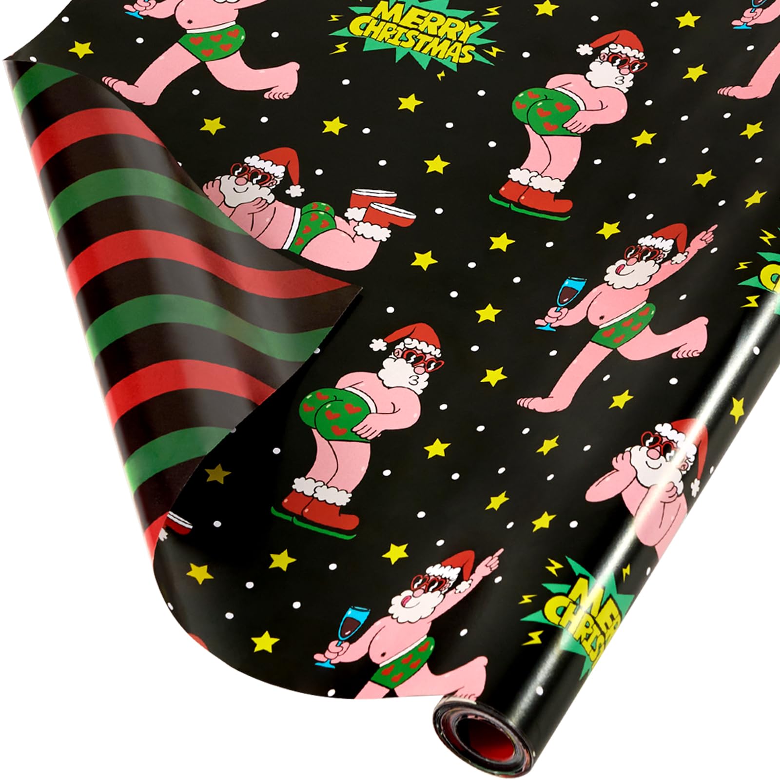 Amazon.com: EWES Black Christmas Wrapping Paper Set Funny Rolls Santa ...