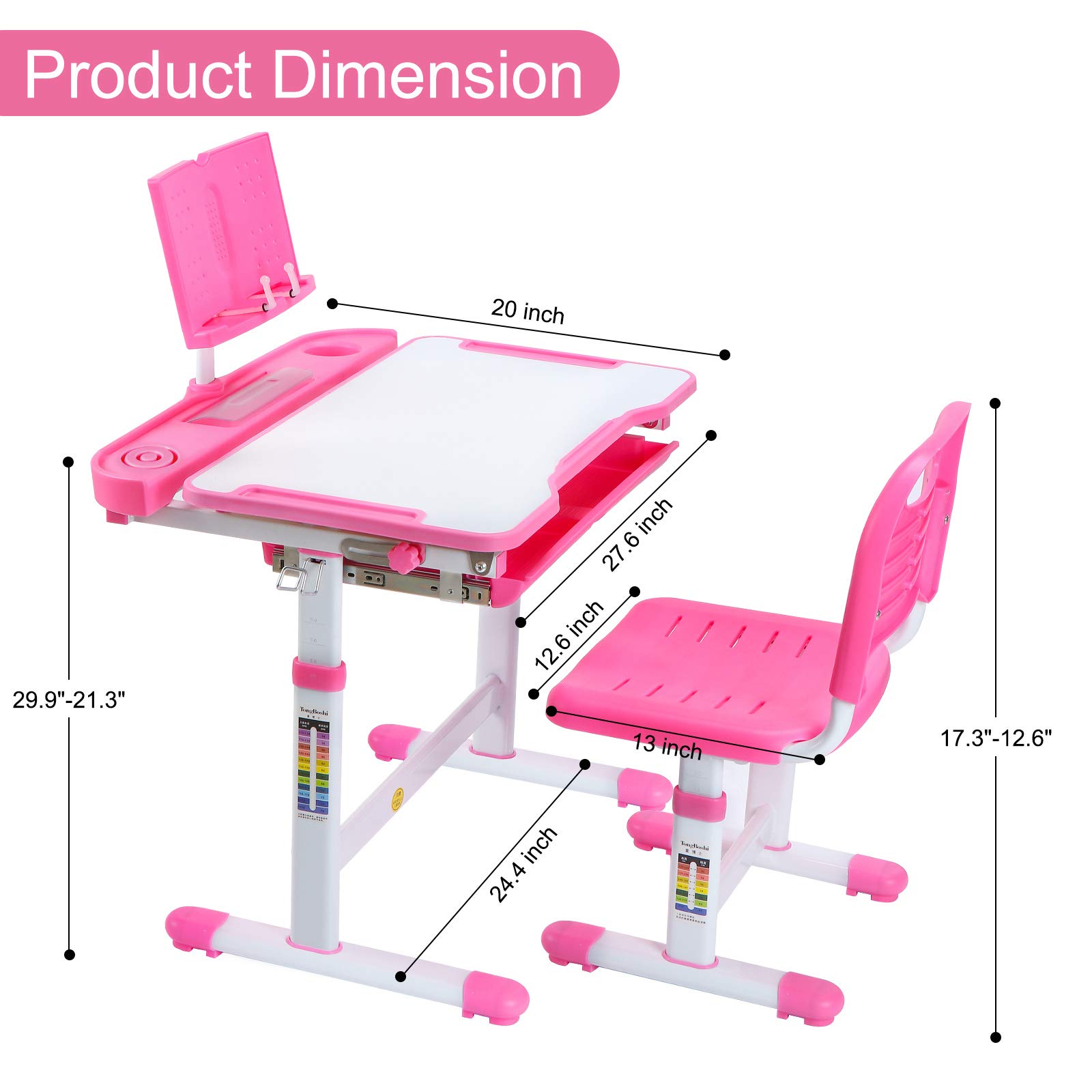 Kids Desk and Chair Set Height Adjustable Children Study Table with ...