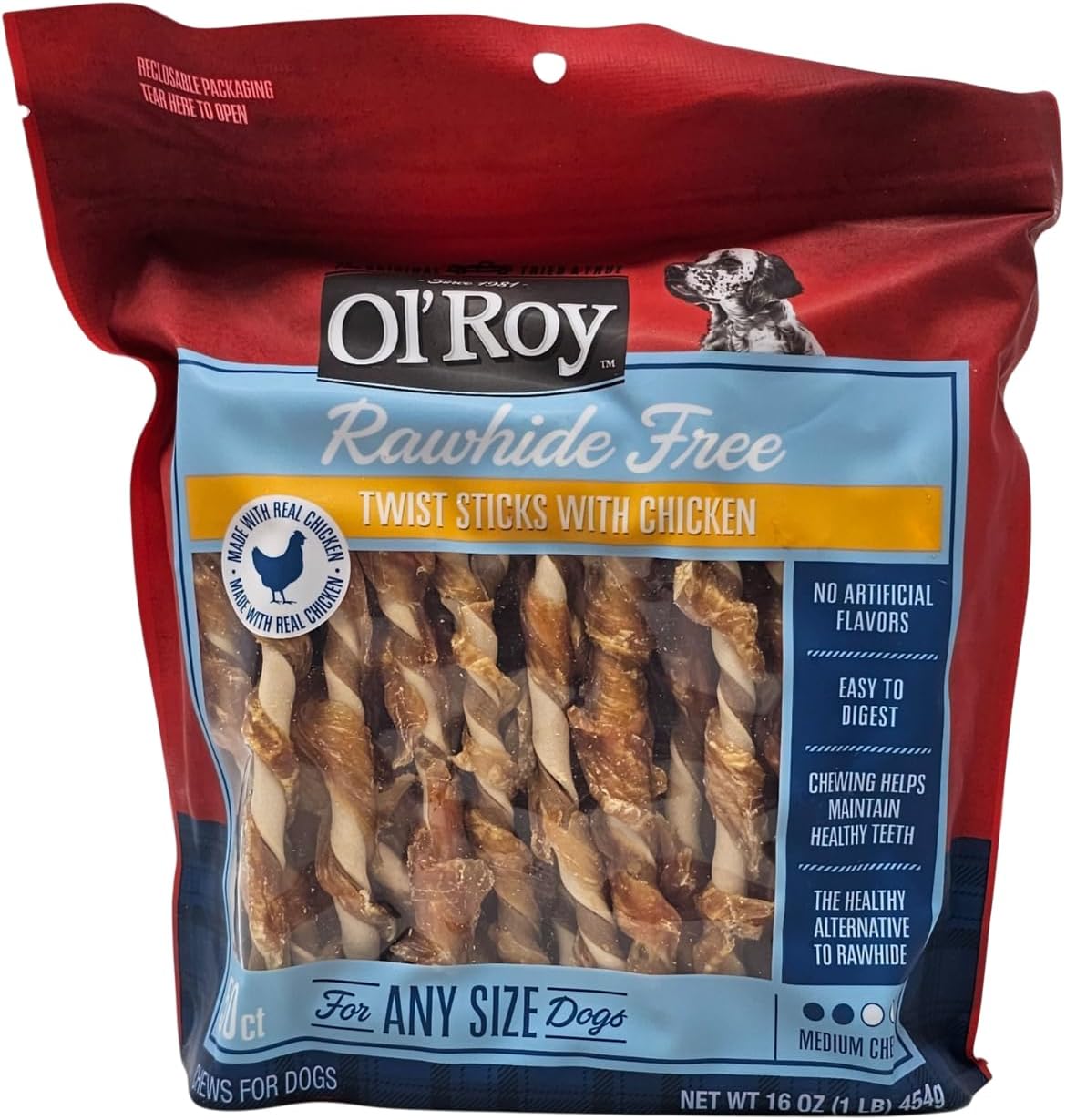 Amazon.com : Ol' Roy Rawhide Free Chicken Flavor Twist Sticks Dog ...