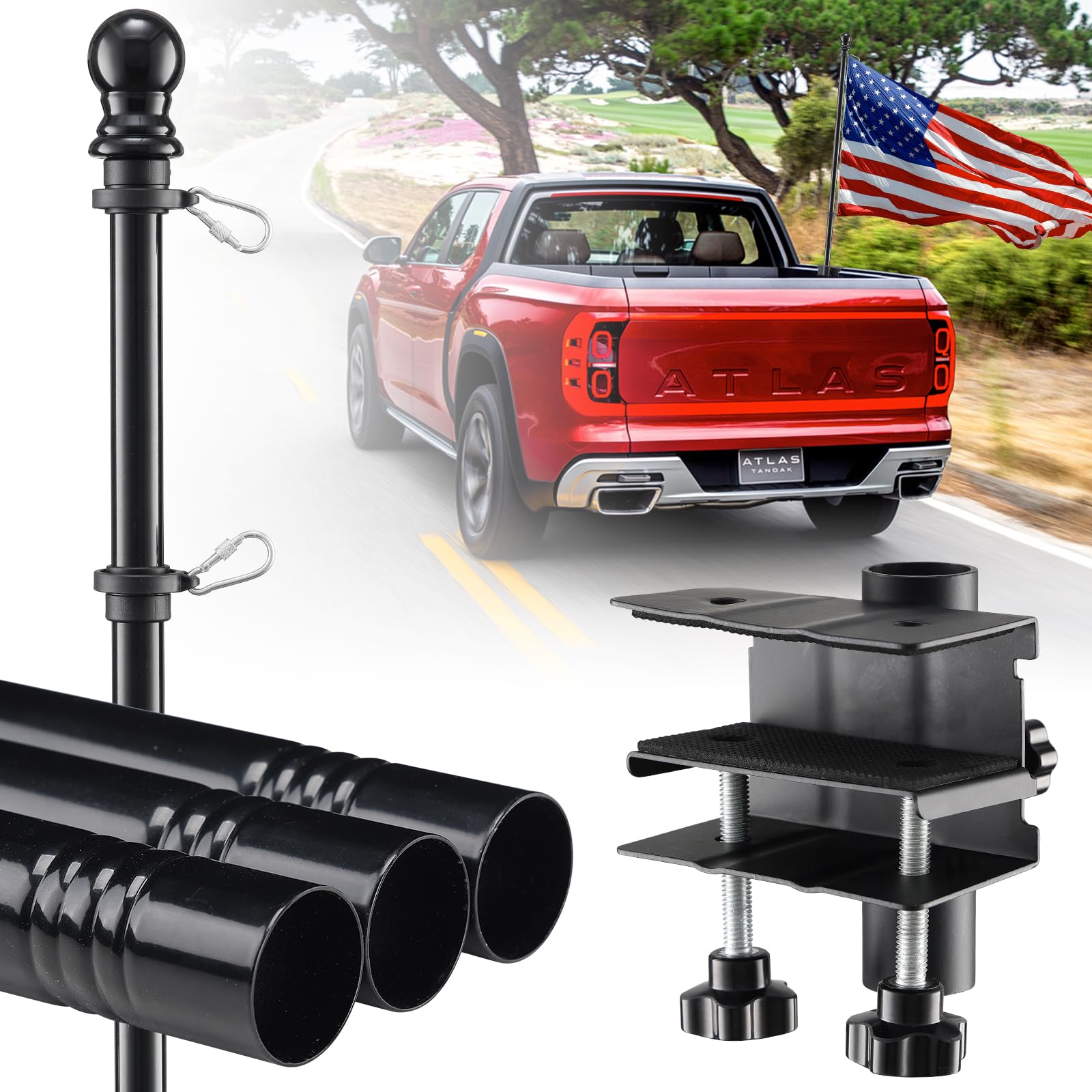 Amazon.com: Flag Pole Kit with Clamp Mount Bracket - 6ft Heavy Duty ...