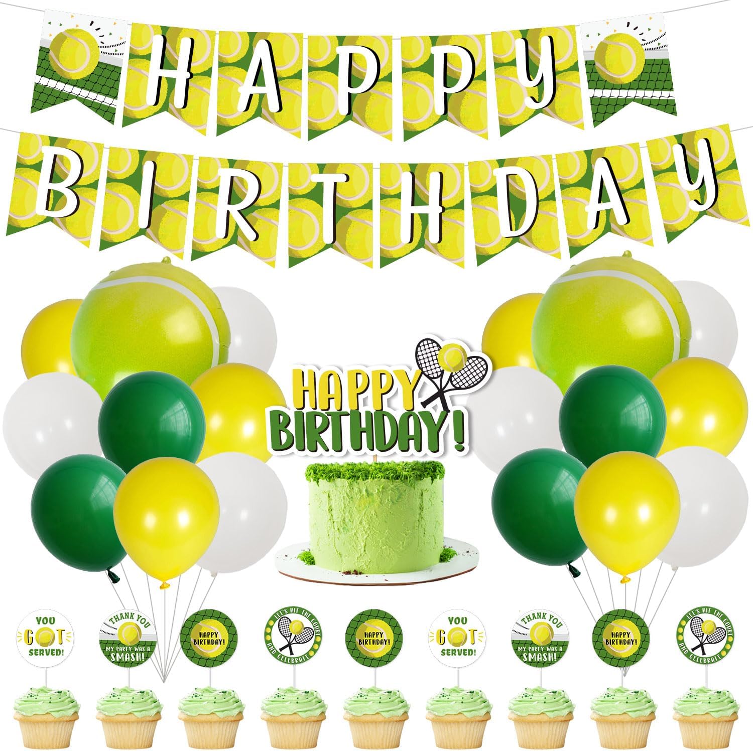 Amazon.com: 54Pcs Tennis Themed Birthday Party Decorations Sports Theme ...