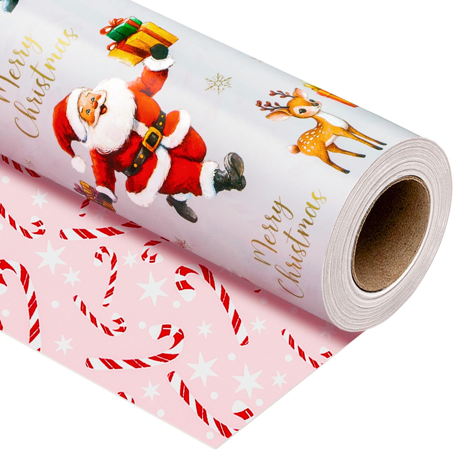 Snapklik.com : MAYPLUSS Reversible Christmas Wrapping Paper, Santa ...