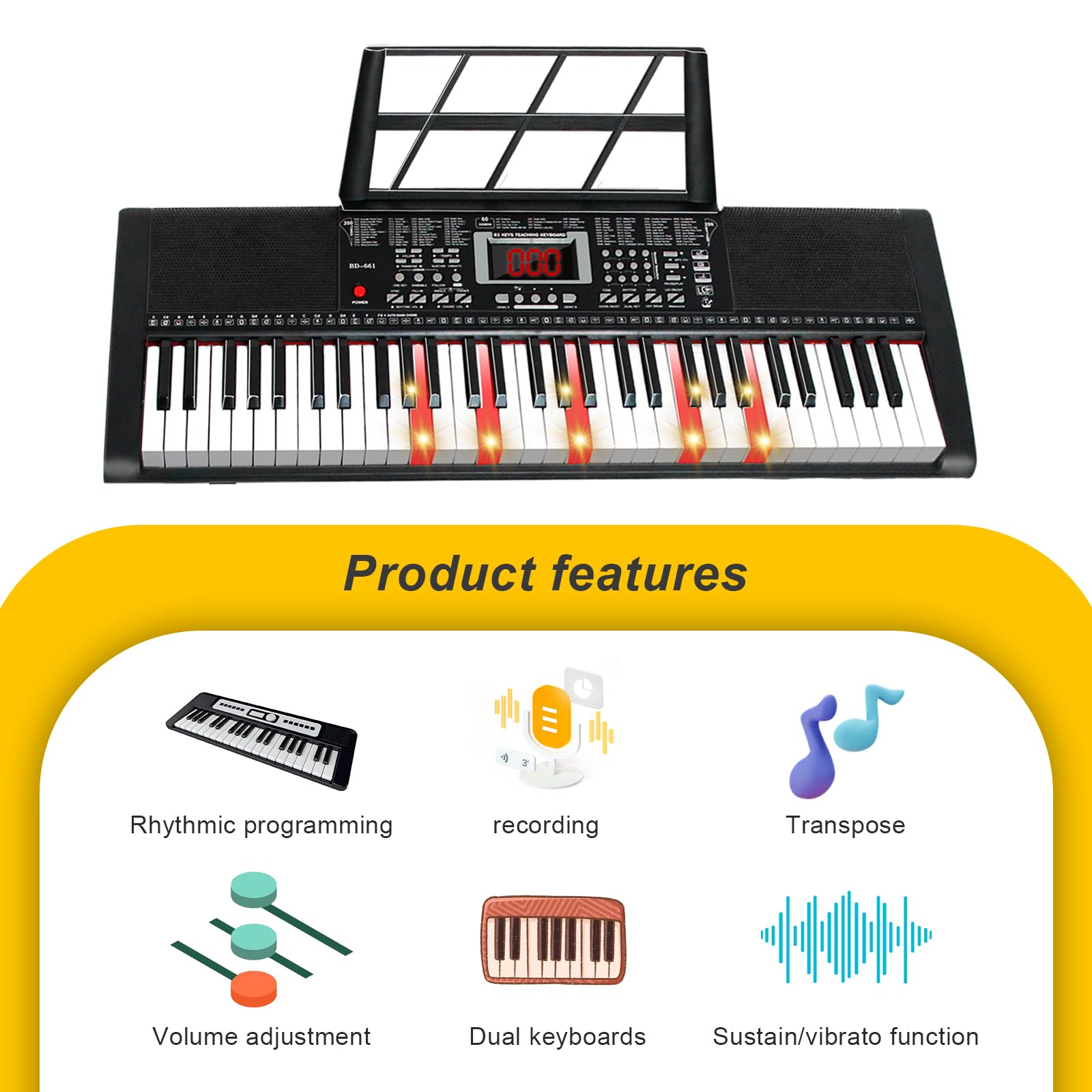 Snapklik.com : AQNIEGEP 61 Key Keyboard Piano For Beginner Electric ...
