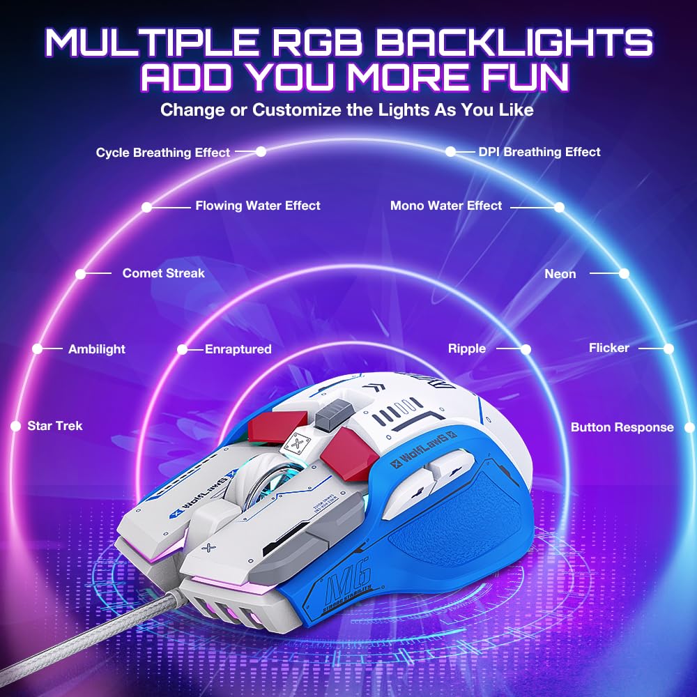 Snapklik.com : WolfLawS M6 RGB Gaming Mouse, 12800 DPI Wired PC Gamer Mice