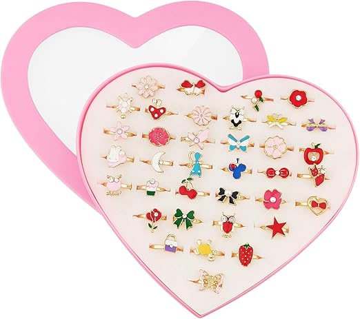 Amazon.com: SUNMALL 36 pcs Little Girl Adjustable Rings in Box, No ...